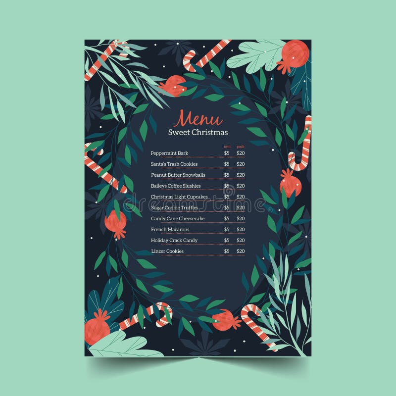 Flat Christmas Menu Template Vector Design Illustration Stock Vector ...