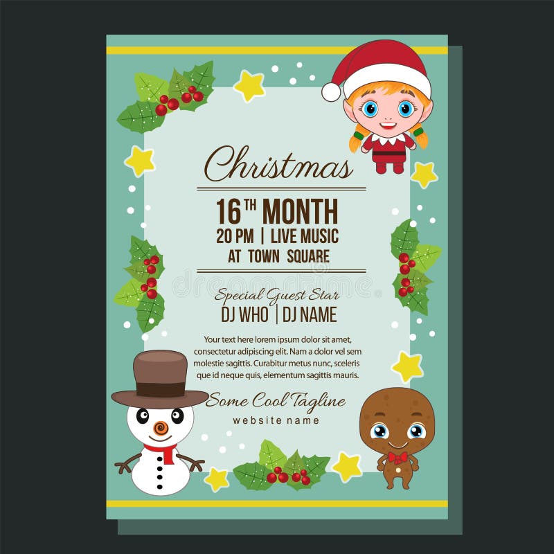Flat Christmas Party Poster Template with Kid Costume Characters Stock ...