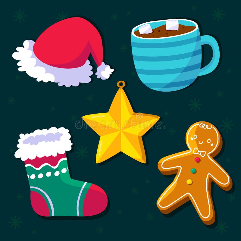 Flat Christmas Season Elements Set Vector Illustration. Stock Vector ... Flat Christmas Season Elements Set Vector Illustration. Stock Vector ...
