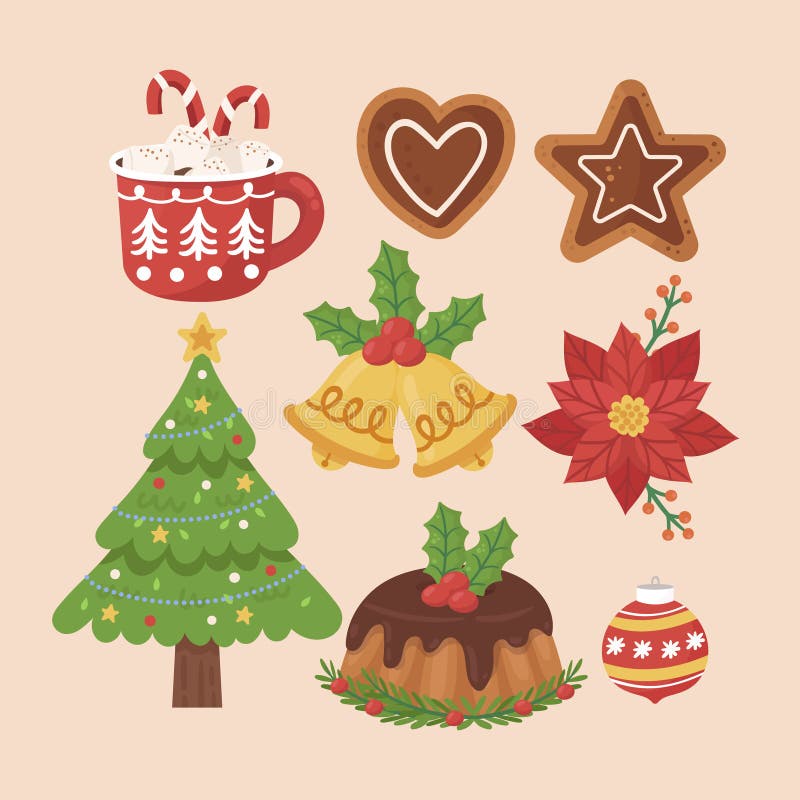 Flat Christmas Season Elements Set Vector Illustration. Stock Vector ...
