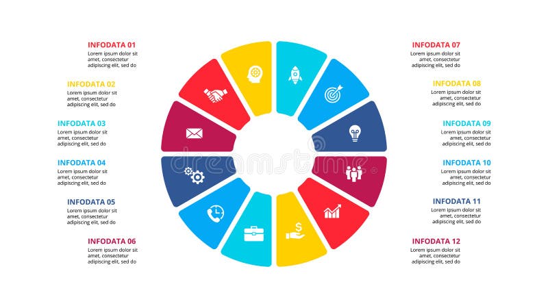 Flat Circle Element for Infographic with 12 Parts, Options or Steps ...