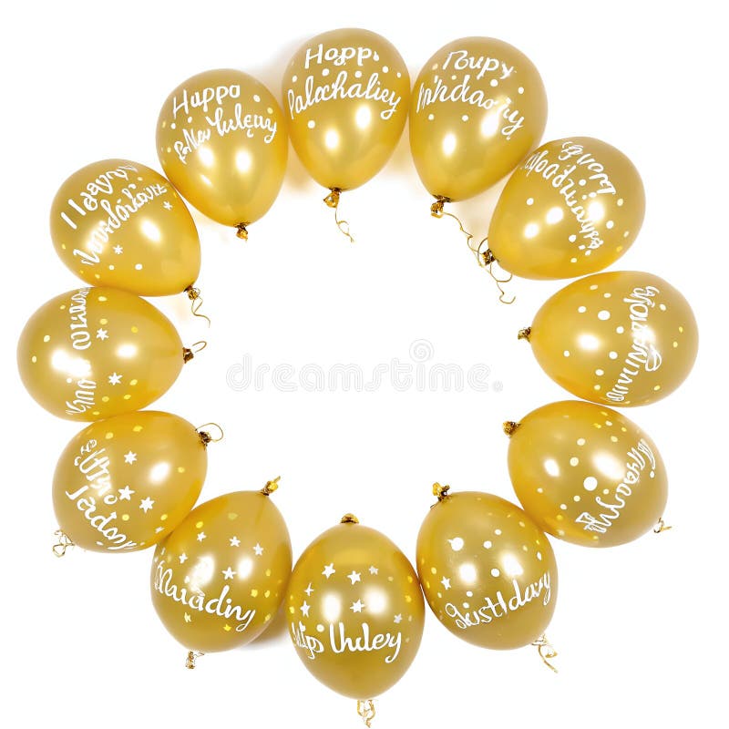 Flat Circle and Golden Birthday Balloons Isolated on White Background ...