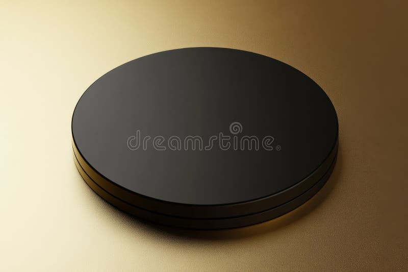 Flat Circular Disk in Black, Placed on a Smooth Gold Surface, with Soft ...