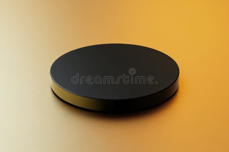 Flat Circular Disk in Black, Placed on a Smooth Gold Surface, with Soft ...