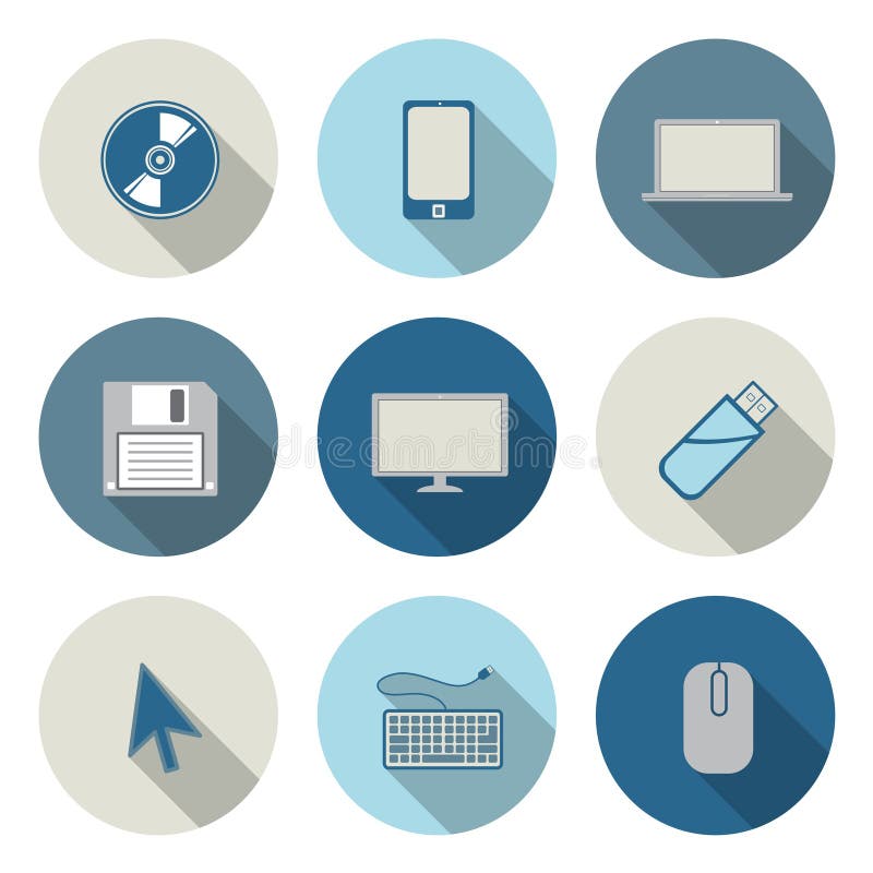 Flat Circular Icon for Computer and Technology Concept Stock Vector - Illustration of mouse ...