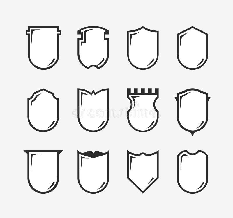 Flat Clip Art Design Elements. Set of Vector Set of Shield Silhouette ...