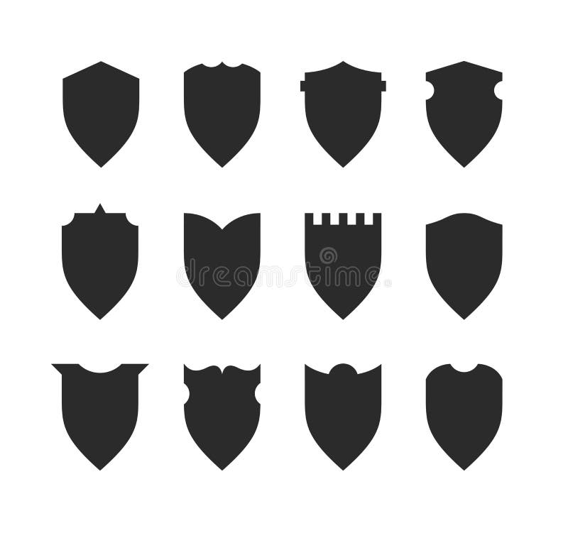 Flat Clip Art Design Elements. Set of Vector Set of Shield Silhouette ...