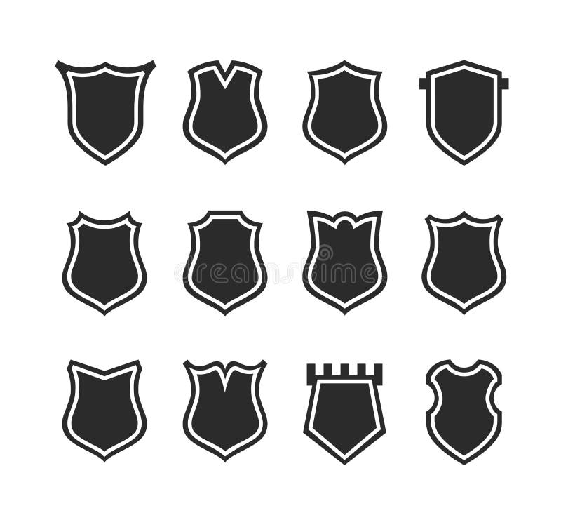 Flat Clip Art Design Elements. Set of Vector Set of Shield Silhouette ...