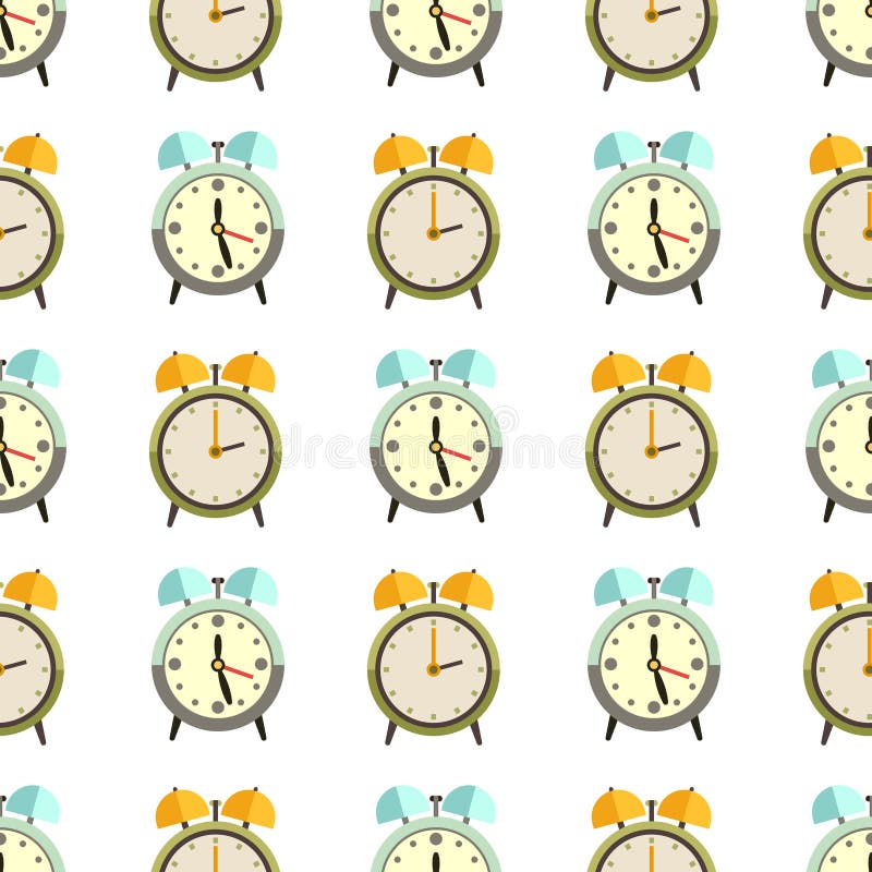 Flat Clocks Seamless Pattern Design - Alarm Background Stock Vector ...