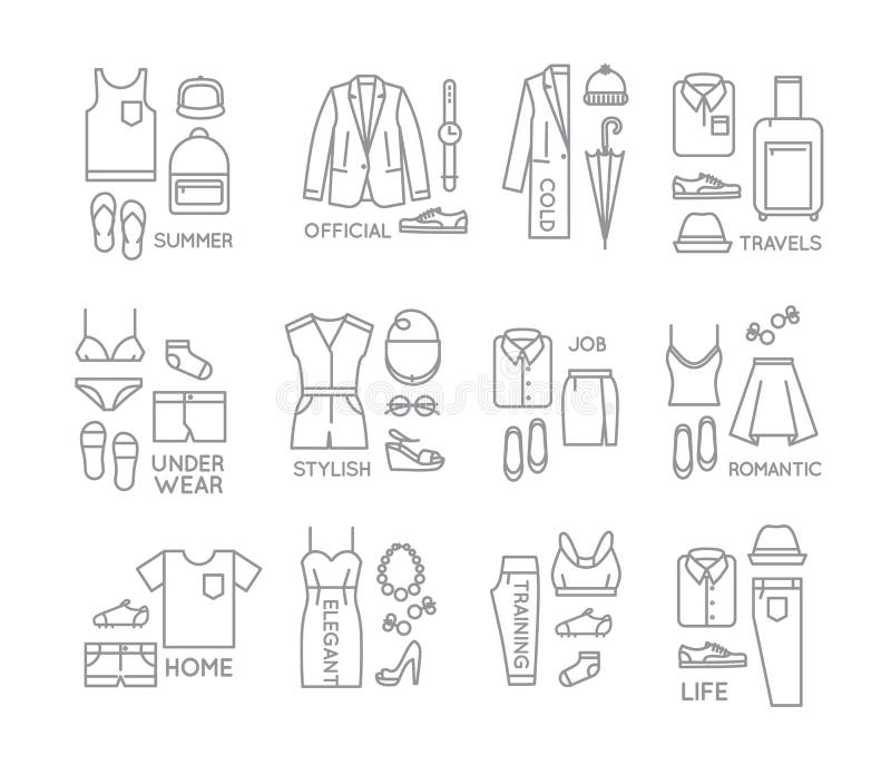Flat clothes icons color stock vector. Illustration of icon - 68286360