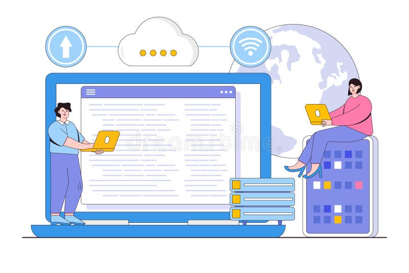 Flat Cloud Data Storage, Remote Backup of Files, Data Center and Database Concept Stock Vector ...