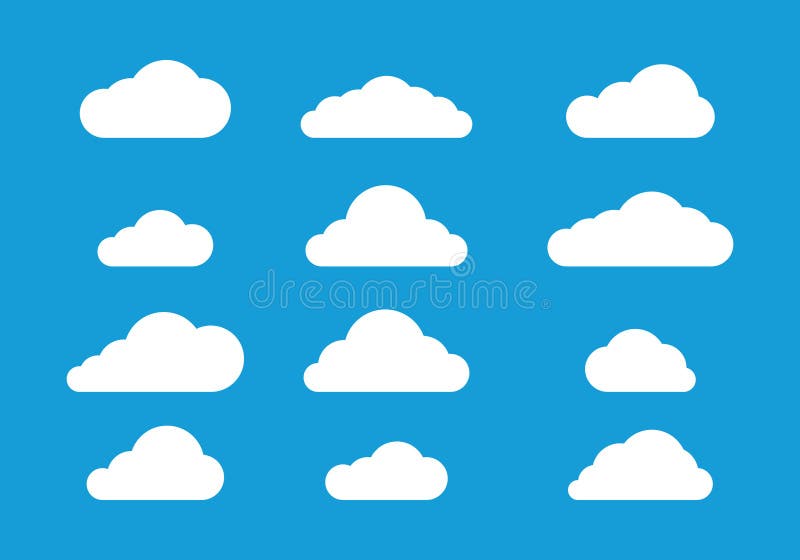 Flat Cloud Design on Blue Background, Icon Clouds Vector Set, Graphic ...