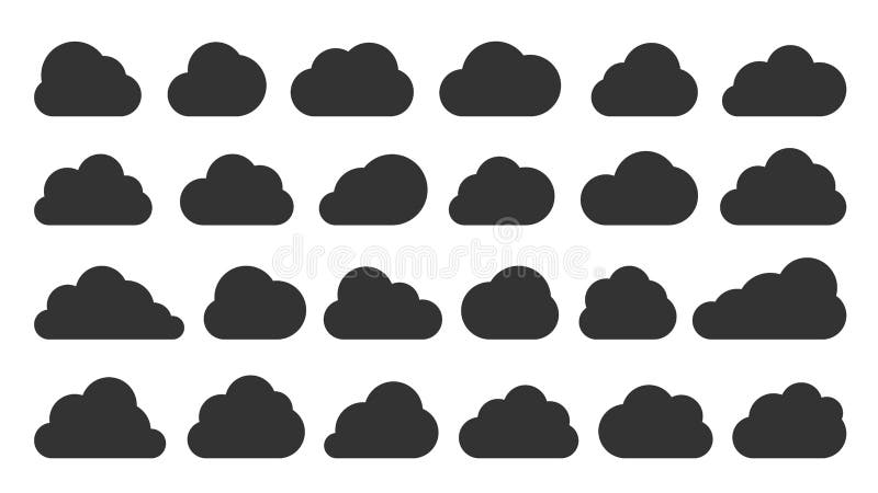 Flat Cloud Shape Network Web Data Black Icon Set Stock Vector ...