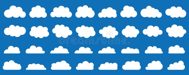 Flat Cloud Shape Vector Icon Set on Blue Background. Stock Vector ...
