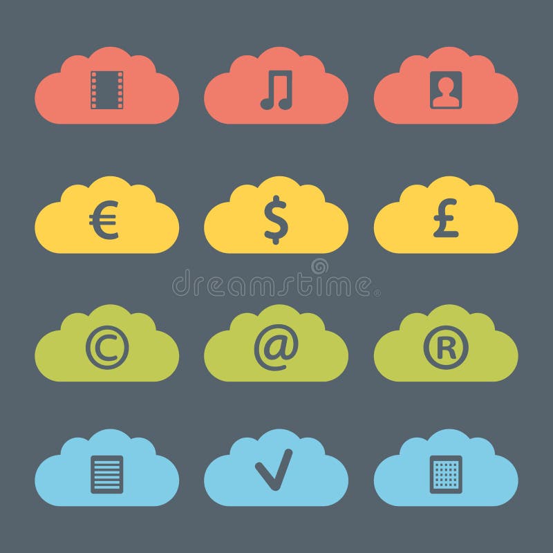 Flat Clouds Icon Set. stock vector. Illustration of network - 32314703
