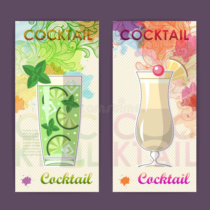 Flat Cocktail Design on Artistic Decorative Watercolor Background ...