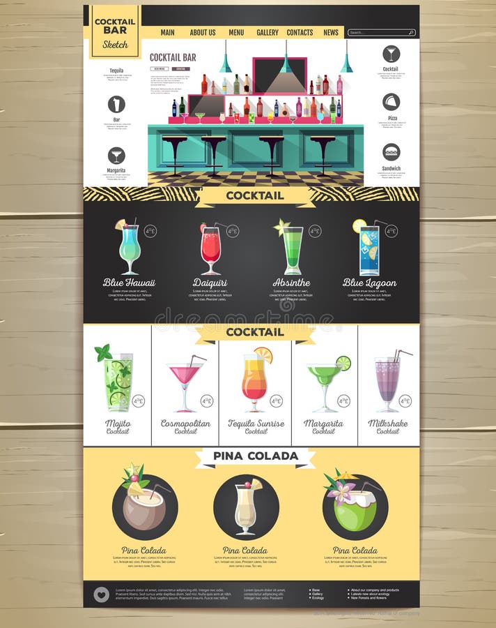 Flat Cocktail Menu Concept Web Site Design. Stock Vector - Illustration ...