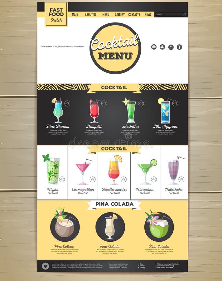 Flat Cocktail Menu Concept Web Site Design. Stock Vector - Illustration ...