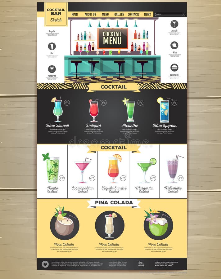 Flat Cocktail Menu Concept Web Site Design. Stock Vector - Illustration ...