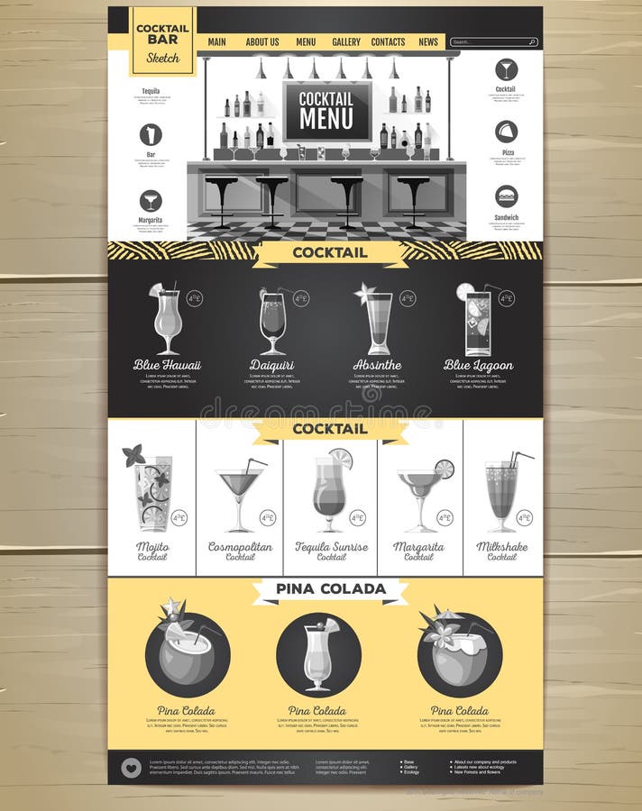Flat Cocktail Menu Concept Web Site Design. Stock Vector - Illustration ...