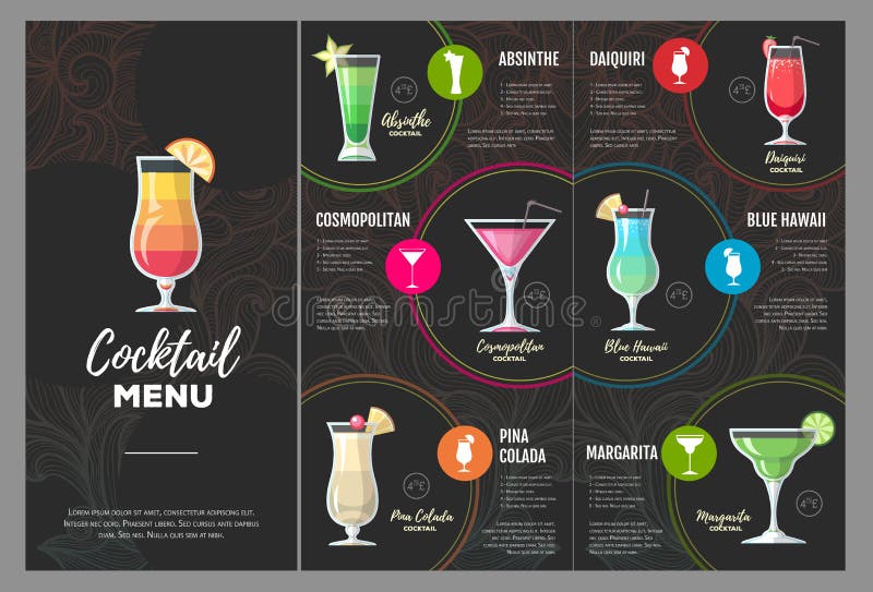 Flat cocktail menu design. stock vector. Illustration of cherry - 96966426