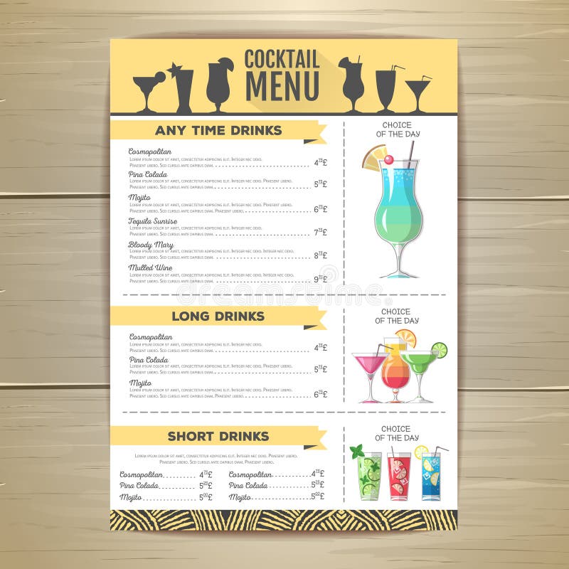 Flat cocktail menu design. stock vector. Illustration of drawn - 96616242