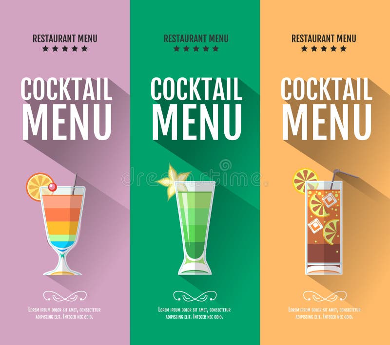 Flat Cocktail Menu Design. Set of Banners Stock Vector - Illustration ...