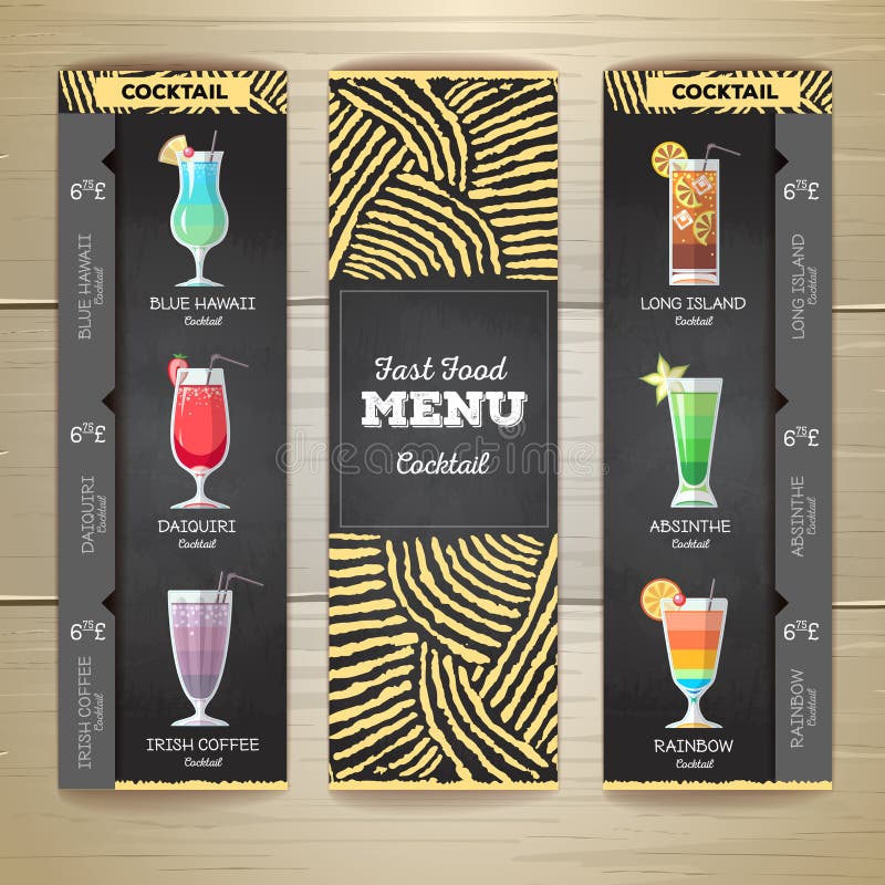 Flat Cocktail Menu Desing with Chalk Drawing Background. Stock Vector ...