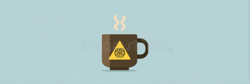 Coffee Cup with Warning Icon and Brain Overlay in a Flat Design for ...