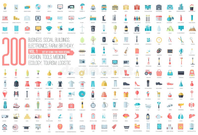 Flat Collection Set Icons of Business Stock Vector - Illustration of ...