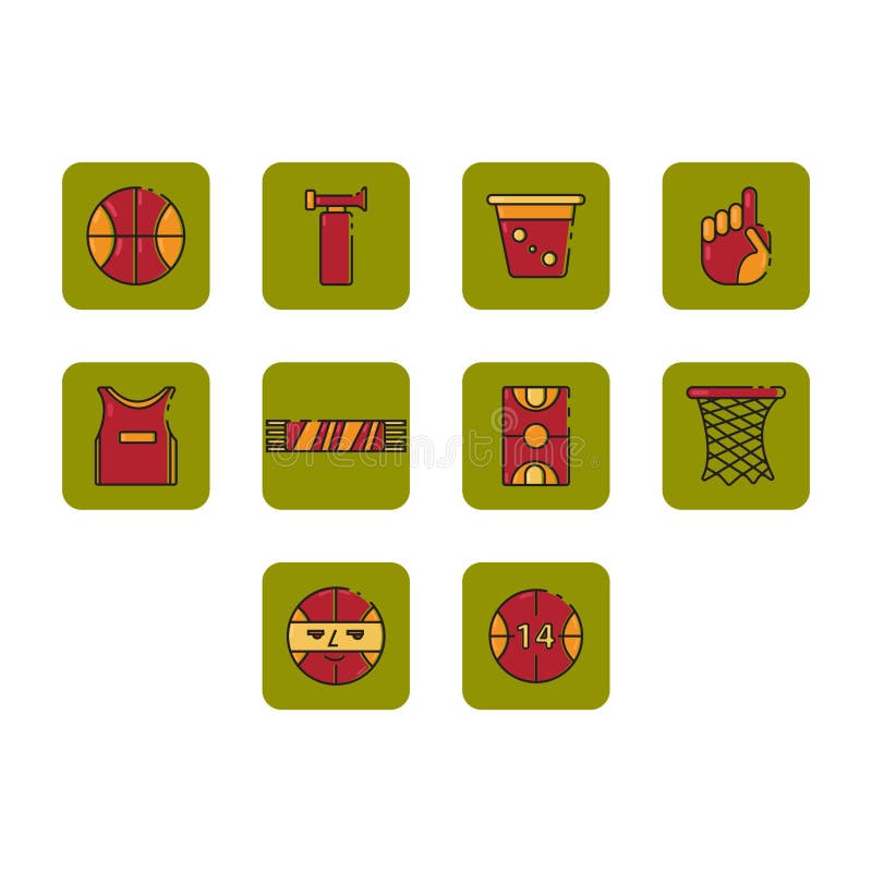 Flat Color Basketball Icon Set Stock Vector - Illustration of ring ...