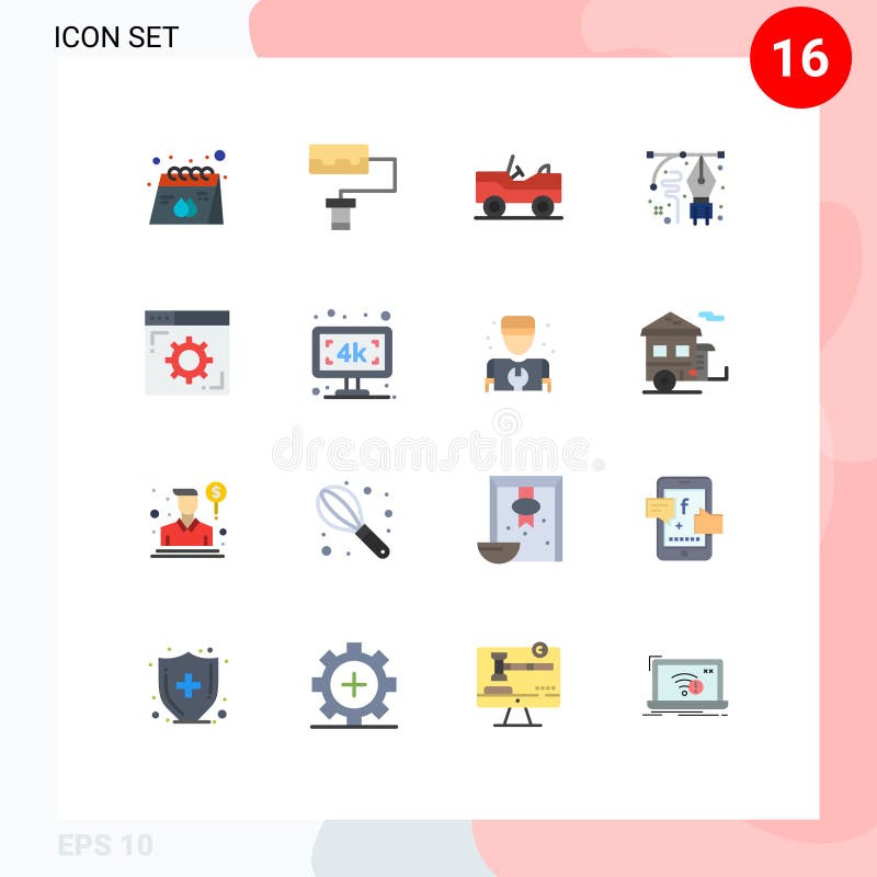Pictogram Set of 16 Simple Flat Colors of Setting, Browser, Vehicle ...