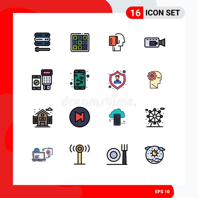 Flat Color Filled Line Pack of 16 Universal Symbols of Code, Camera ...