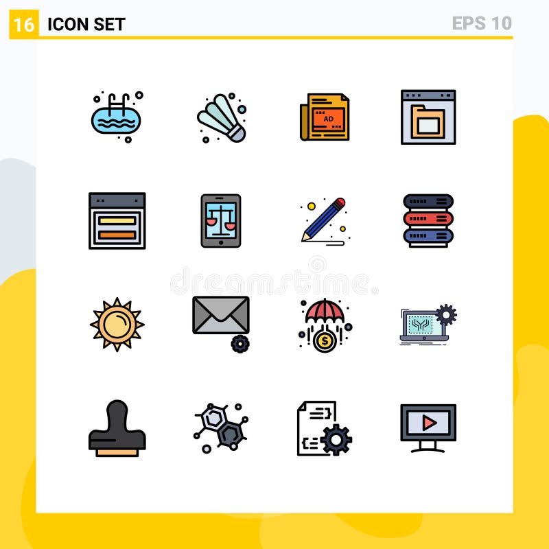 Modern Set of 16 Flat Color Filled Lines and Symbols Such As Design ...