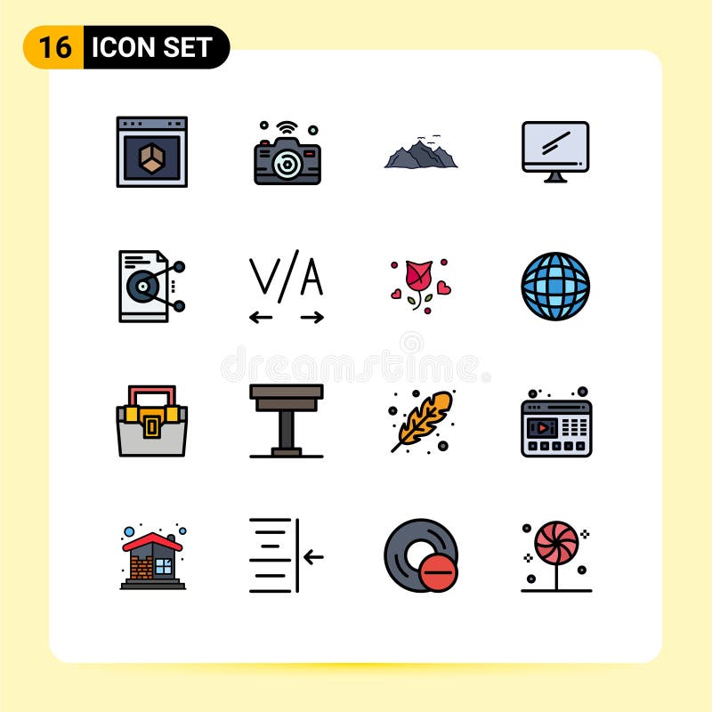 Flat Color Filled Line Pack of 16 Universal Symbols of Device, Computer ...