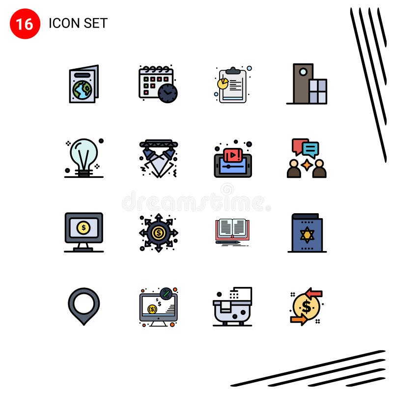 Flat Color Filled Line Pack of 16 Universal Symbols of Electric ...