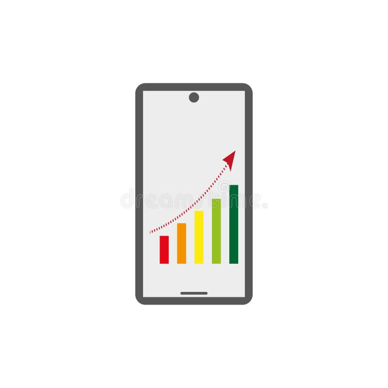 Flat Color Graph Phone Screen. Financial Data Technology Strategy ...