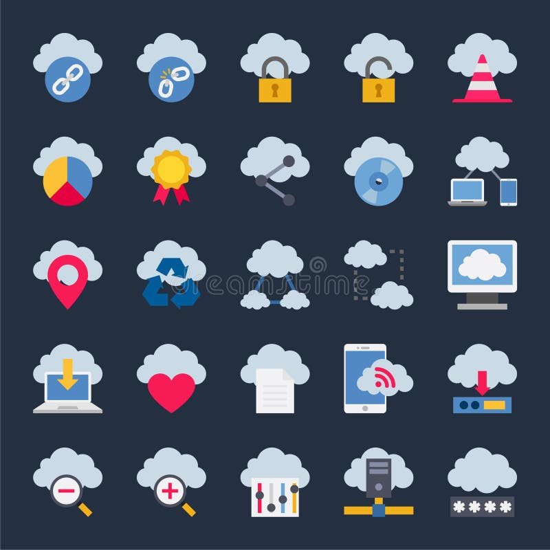 Flat Color Icons for Cloud Computing. Stock Vector - Illustration of ...