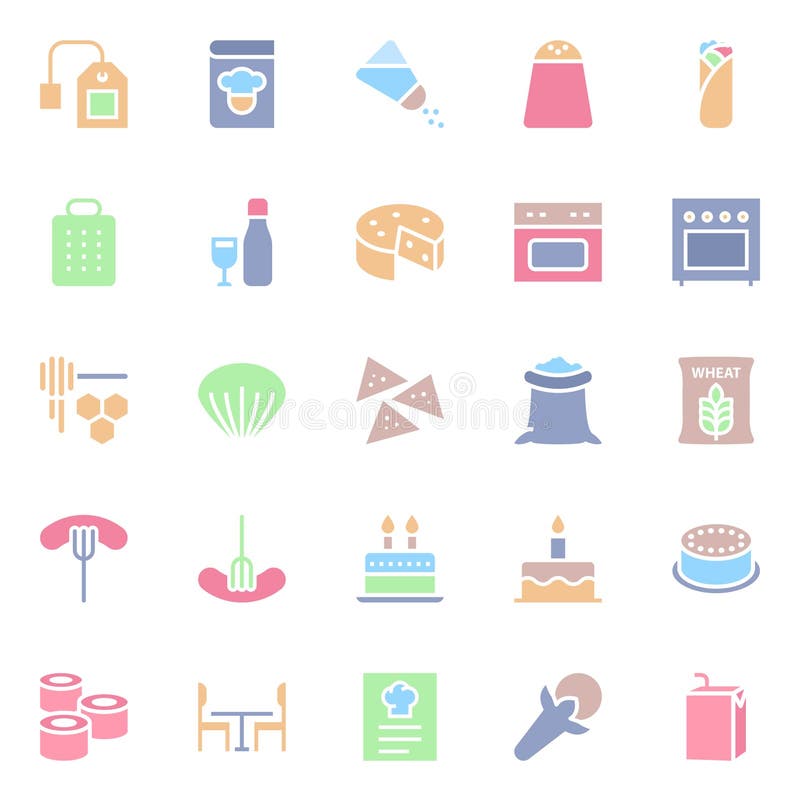 Flat color icons for food. stock vector. Illustration of glass - 214273877