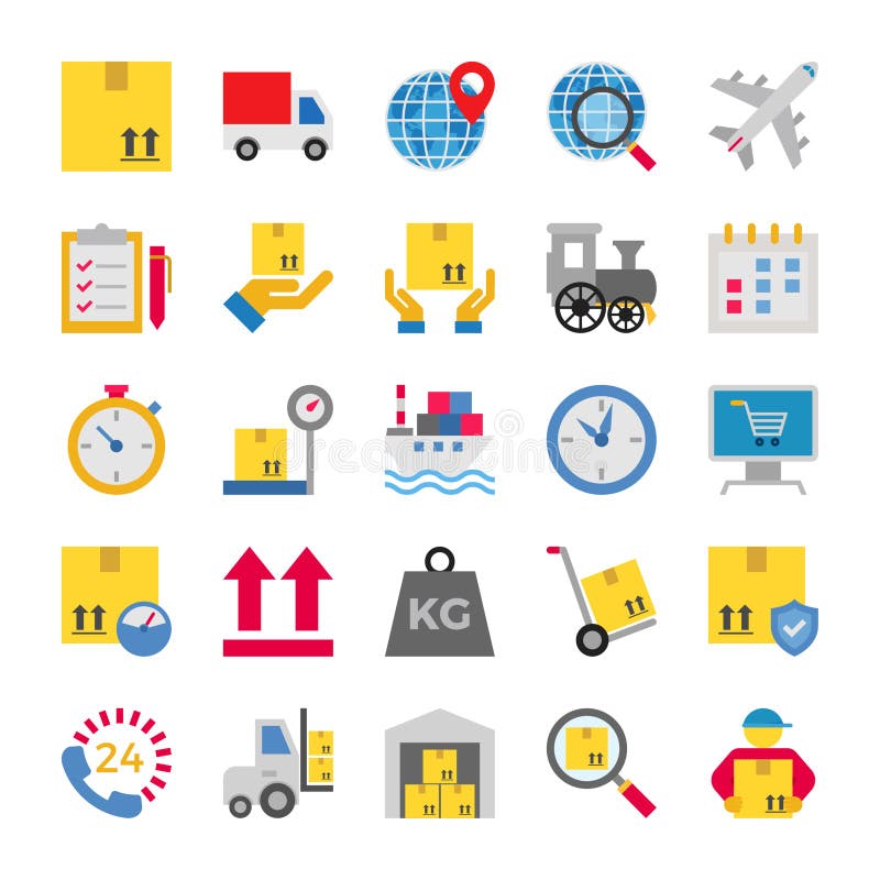 Flat Color Icons for Logistics Delivery. Stock Vector - Illustration of ...