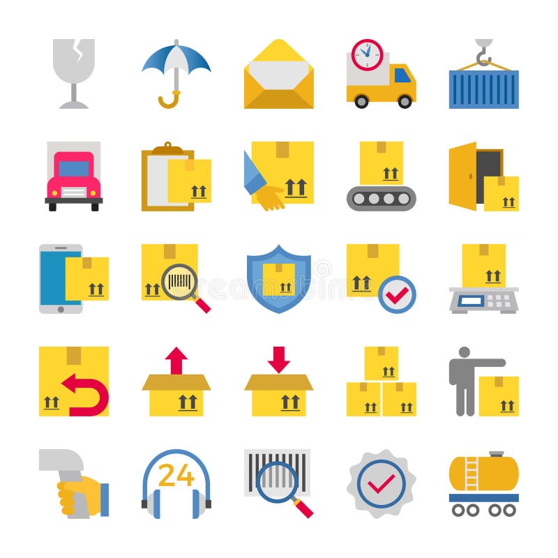 Flat Color Icons for Logistics Delivery. Stock Vector - Illustration of ...