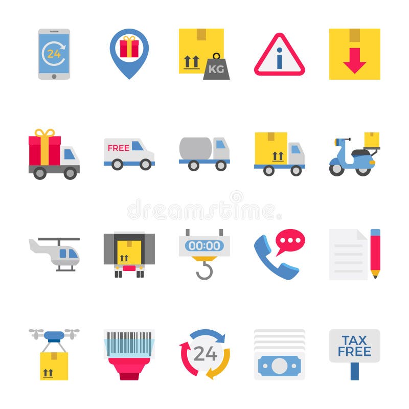 Flat Color Icons for Logistics Delivery. Stock Vector - Illustration of ...