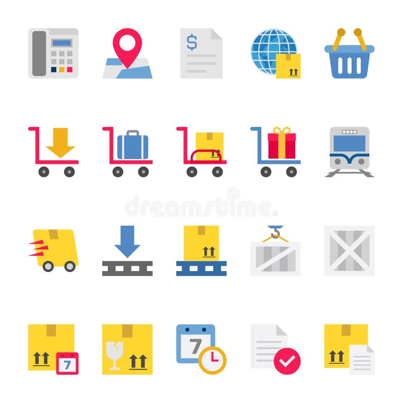 Flat Color Icons for Logistics Delivery. Stock Vector - Illustration of ...