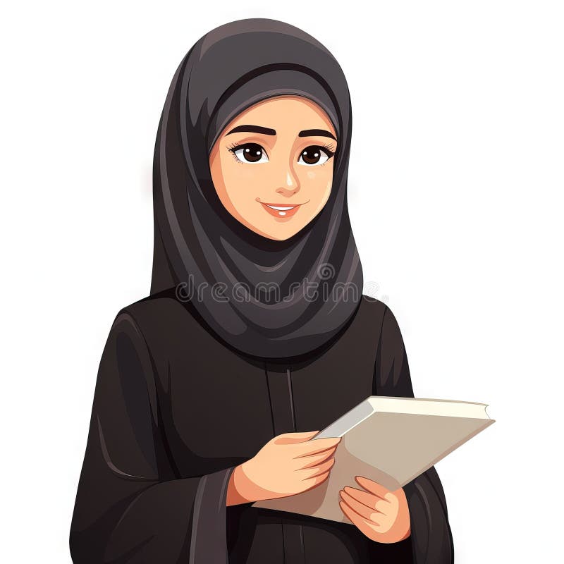 Flat Color Islamic Muslim Woman Teacher With Hijab Illustration