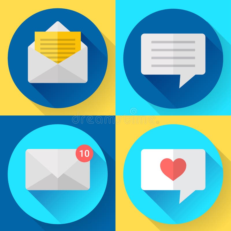 Flat Color Message Sms Icons Set Stock Vector - Illustration of dialog ...