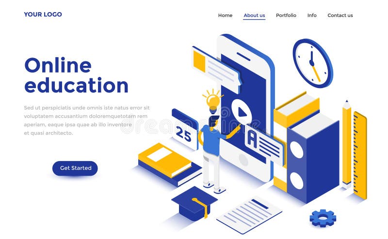 Flat Color Modern Isometric Concept Illustration - Online Education ... Flat Color Modern Isometric Concept Illustration - Online Education ...