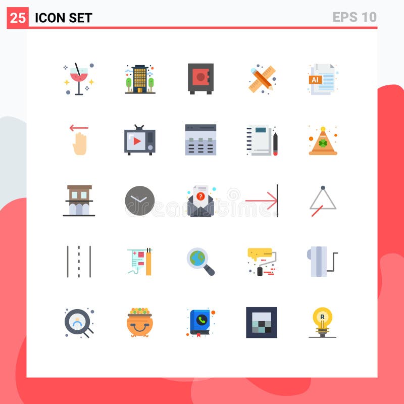 Flat Color Pack of 25 Universal Symbols of Finger, Document, Lock, Ai ...