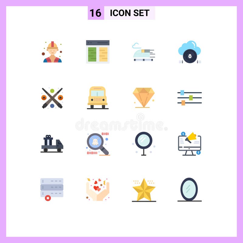 Flat Color Pack of 16 Universal Symbols of Fun, Data, Train, Cloud ...