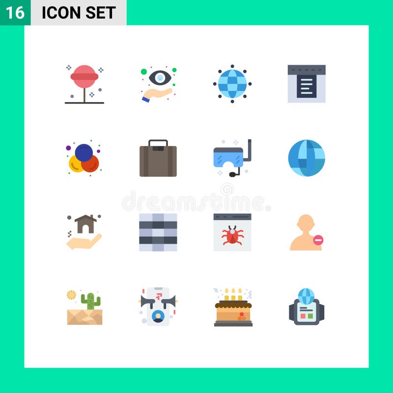 Flat Color Pack of 16 Universal Symbols of Rgb, Colors, Vision, Web ...