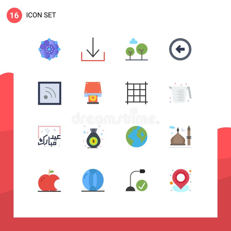 Flat Color Pack of 16 Universal Symbols of Rss, Feed, Evergreen Tree ...